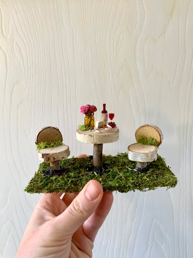 Fairy Garden Romantic Dining Set, Handmade Fairy Furniture, Miniature ...