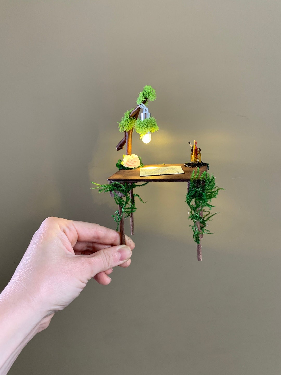 Miniature Fairy Reading Desk. Fairy Home Decor Gift, Simple Handmade ...