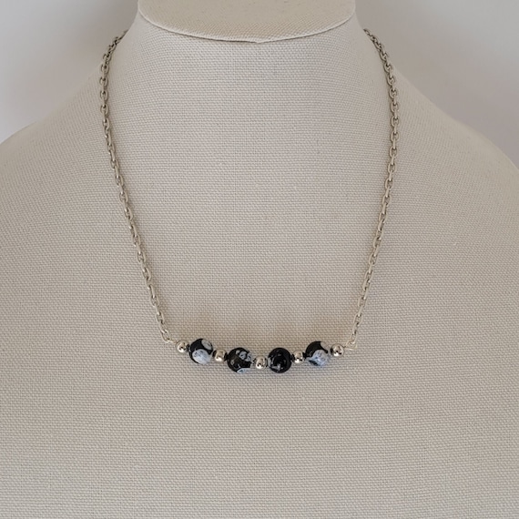 Necklace Beaded Chain Blue Black | Etsy