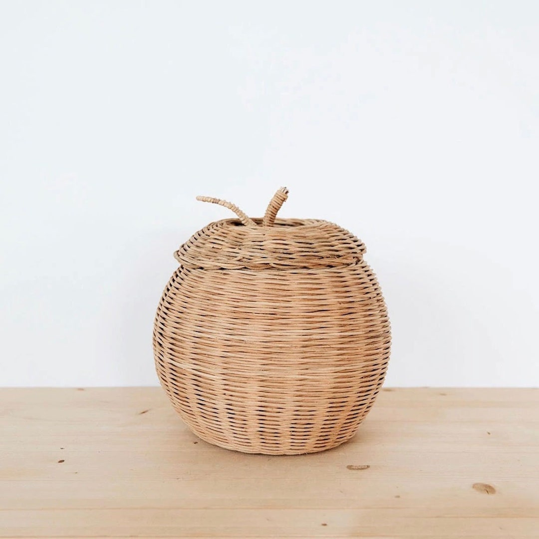 Rattan Apple Basket With Lid for Kids Storage and Organization ...