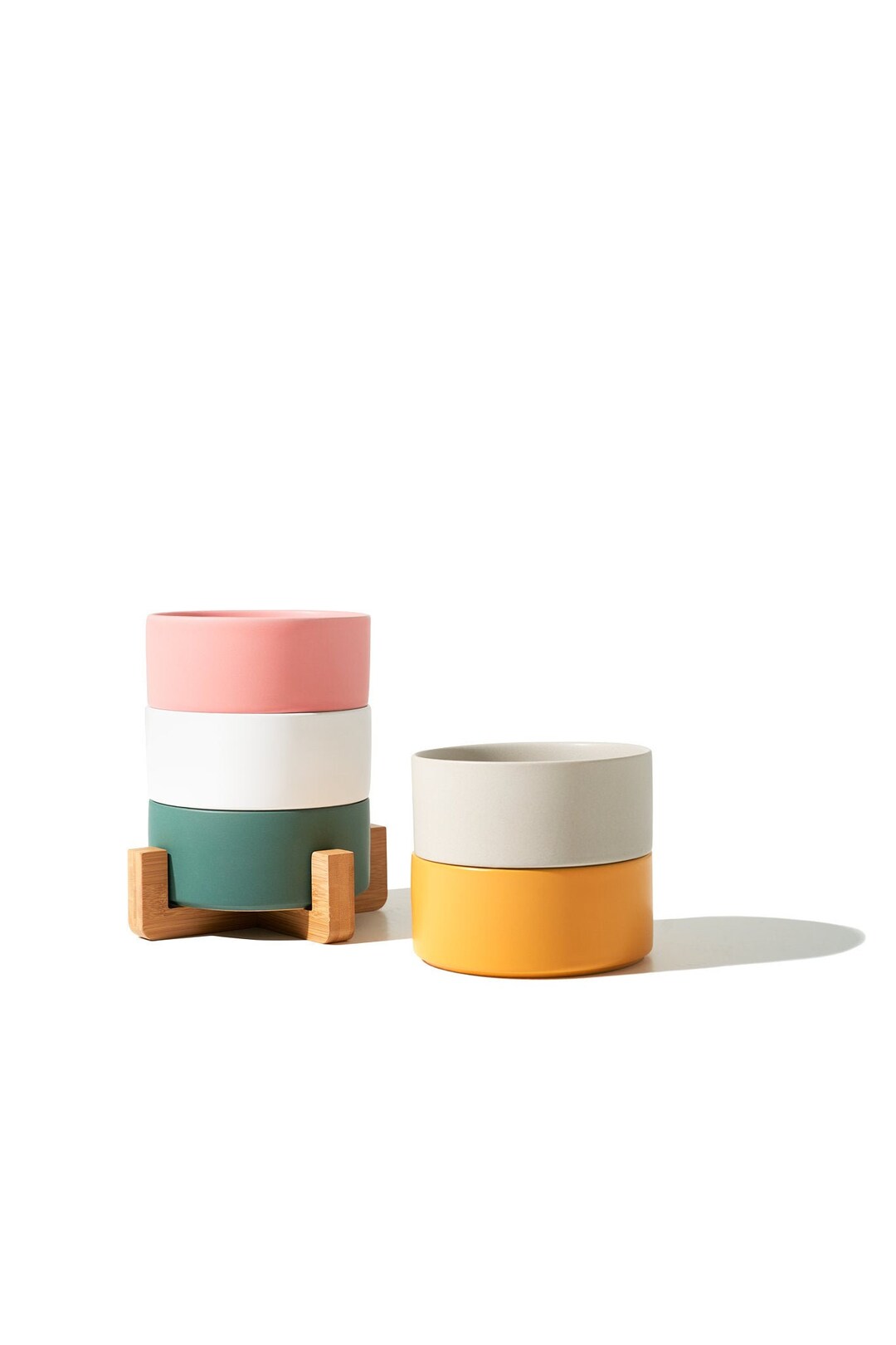 Stacking Ceramic Bowls With Wood Stand Dinnerware Modern - Etsy Canada