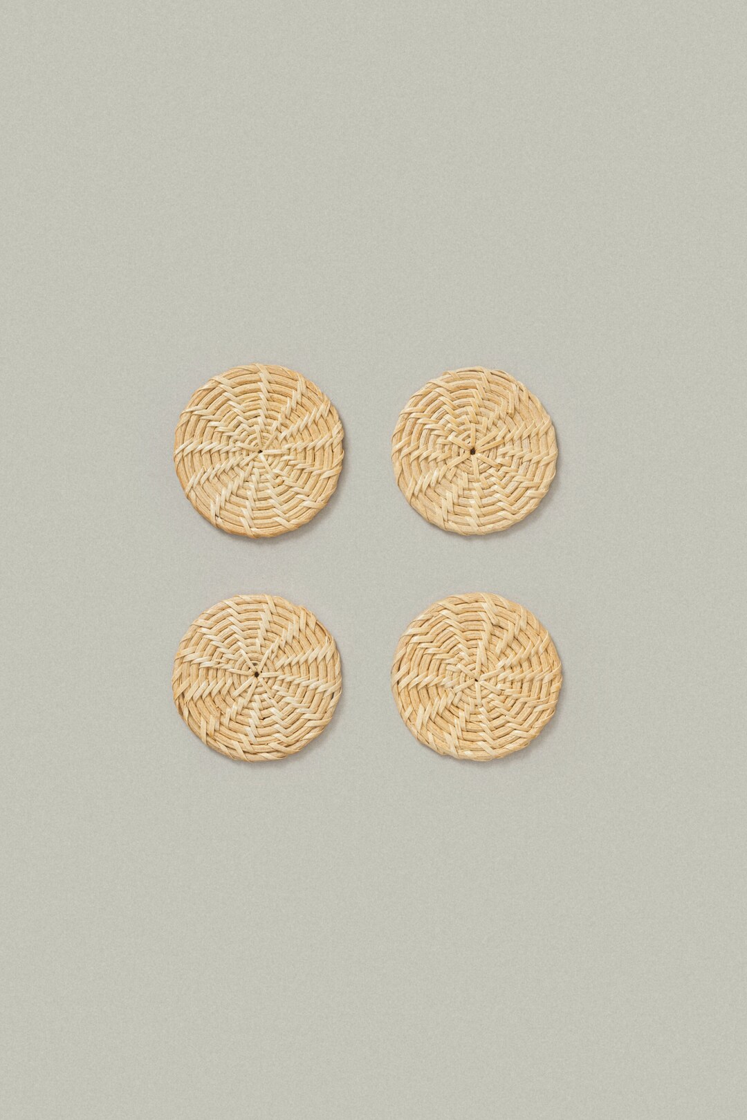 Woven Rattan Coasters Set of 4, Round Set of Coasters for Cups, Hand ...