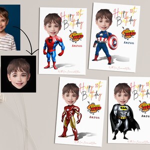 Personalized Super Hero Birthday Card Super Hero Cartoon or Face Added ...