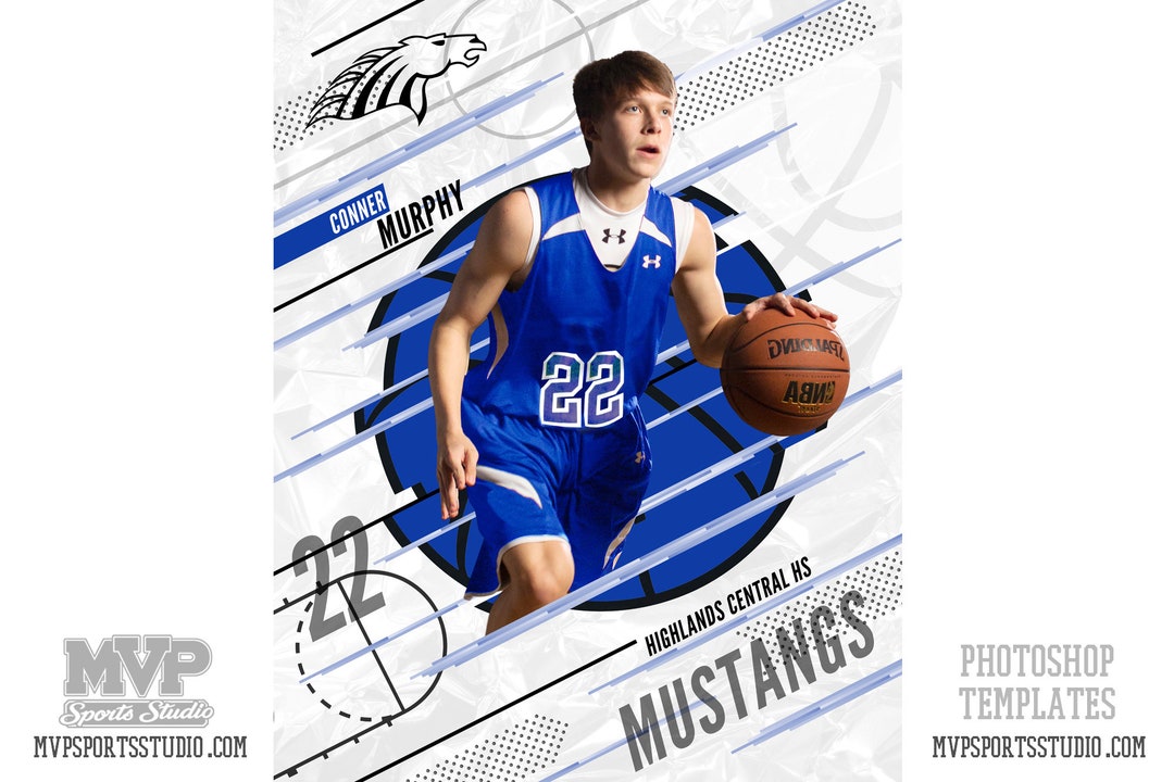 Basketball Poster Photoshop Template, Sports Portrait (digital Download ...