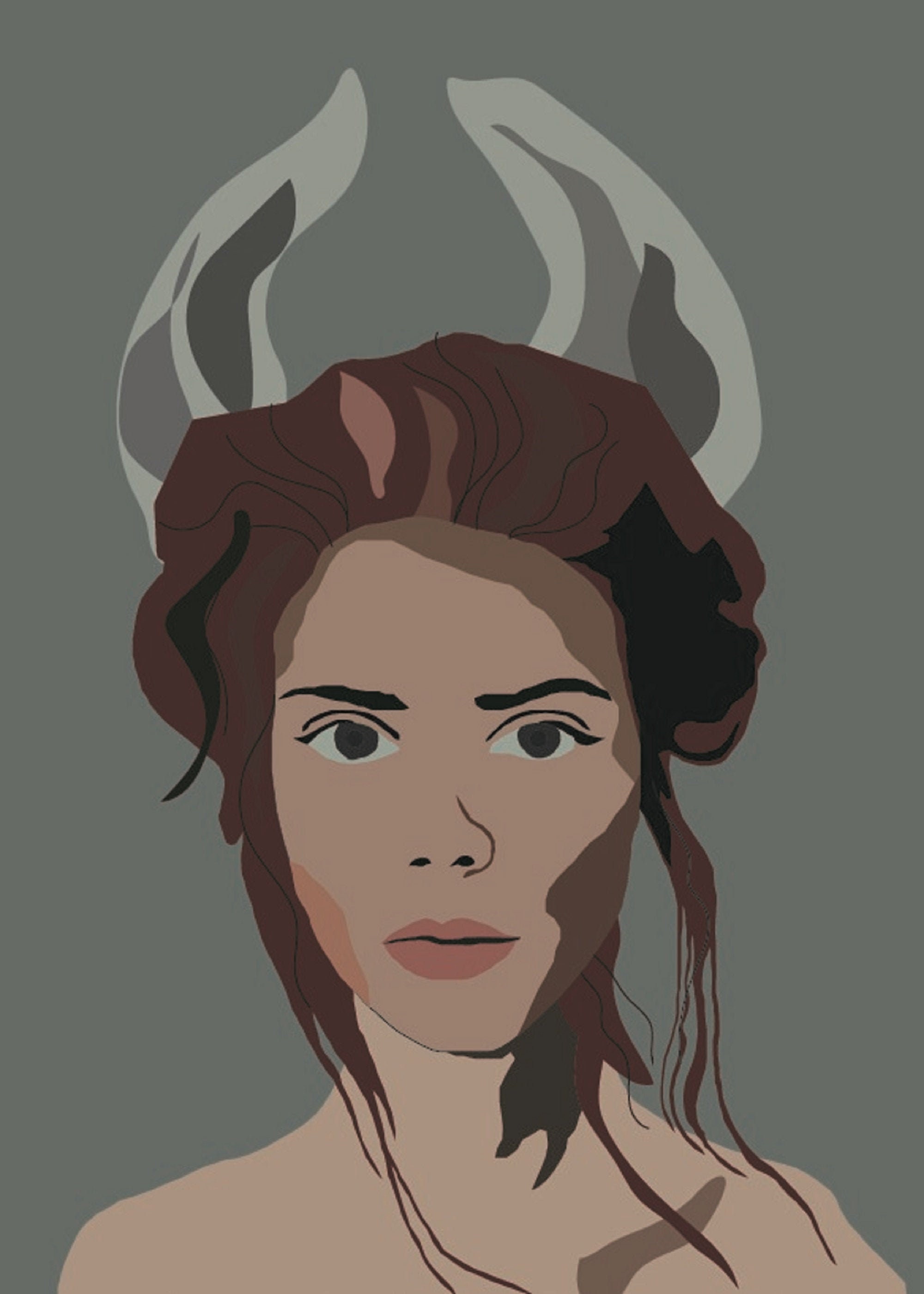 Female Portrait With Horns - Etsy