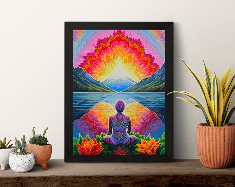 Trippy Art Print, Psychedelic Sunset Meditation Landscape Mandala ...
