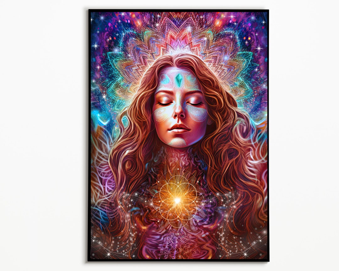 Spiritual Art Print Mandala Flower Goddess Psychedelic Art Poster Print ...