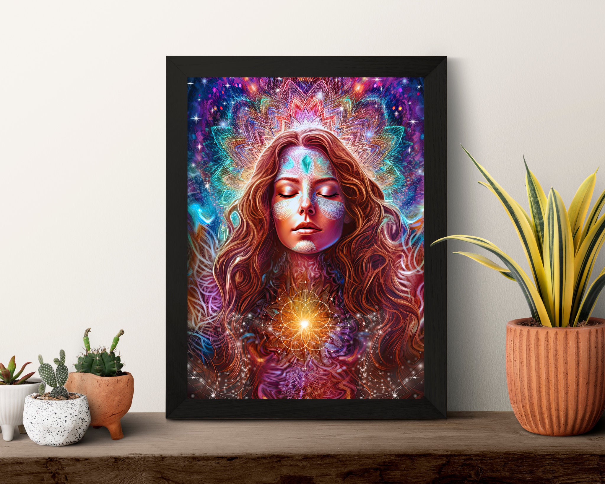 Spiritual Art Print Mandala Flower Goddess Psychedelic Art Poster Print ...