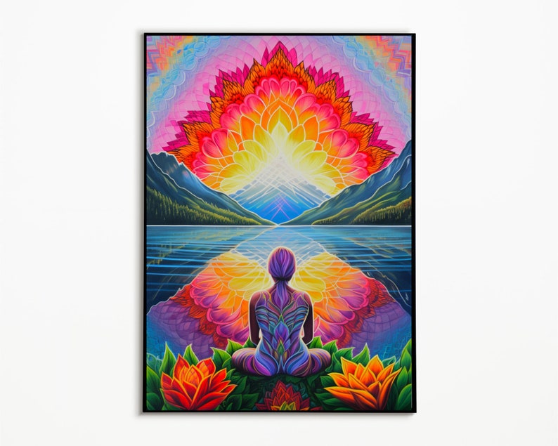 Trippy Art Print Psychedelic Sunset Meditation Landsacape - Etsy