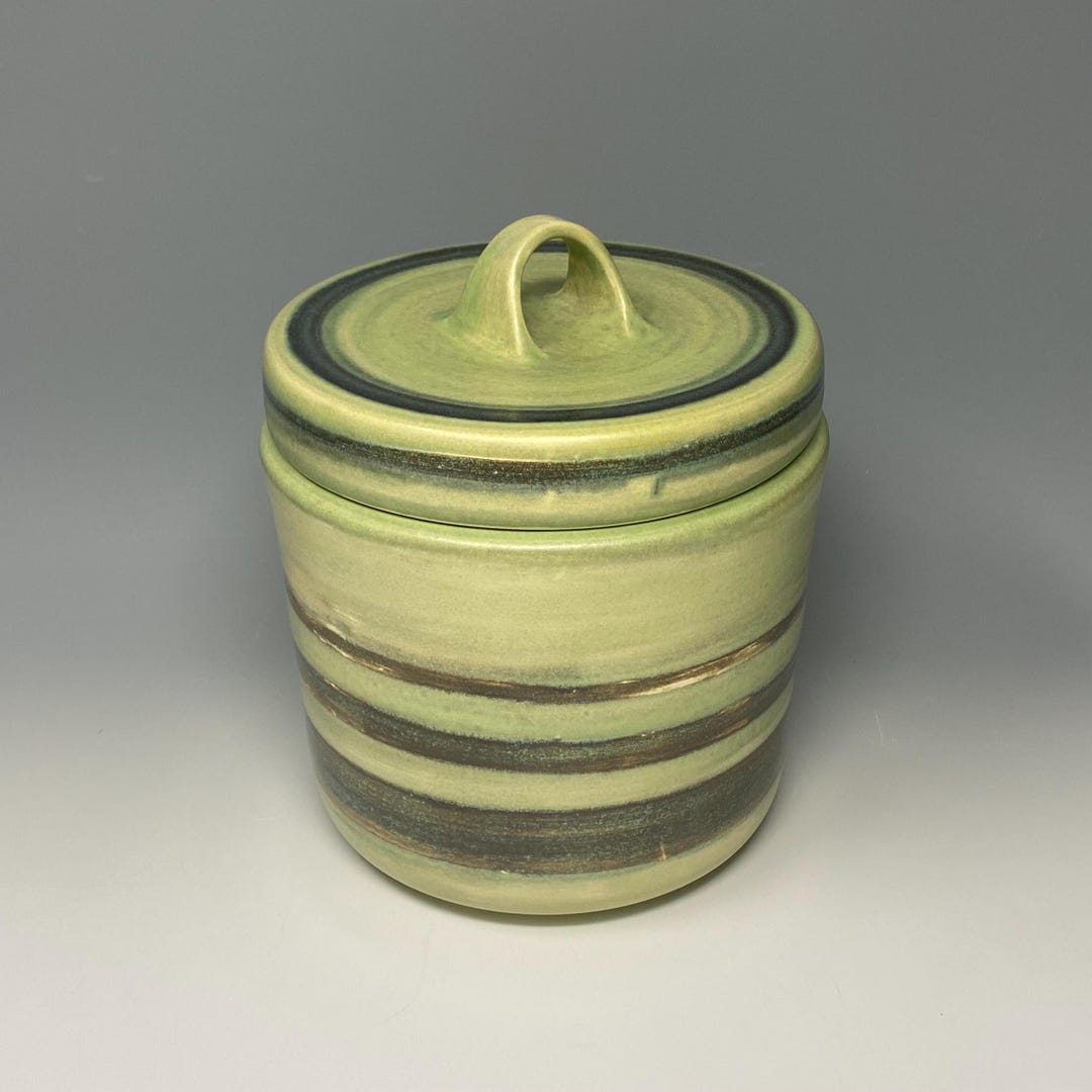 Handmade Ceramic Lidded Jar: Green Earthenware Canister - Etsy