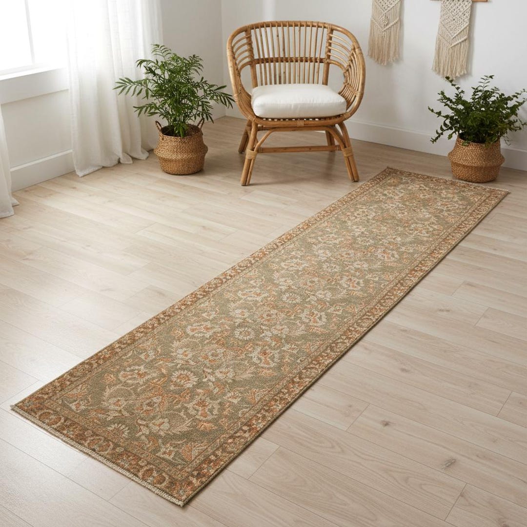 2.3 X 9.3 Feet Vintage Low Pile Runner, Handwoven Middle East Floral ...