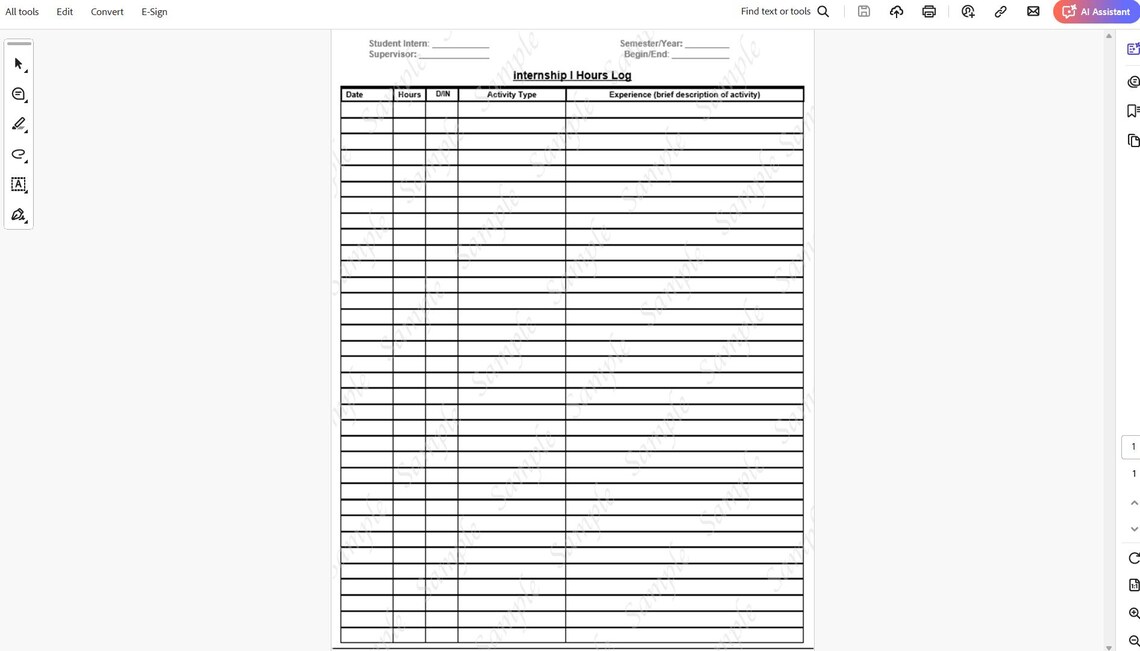Editable/printable Internship Hours and Description Log (word & PDF) - Etsy