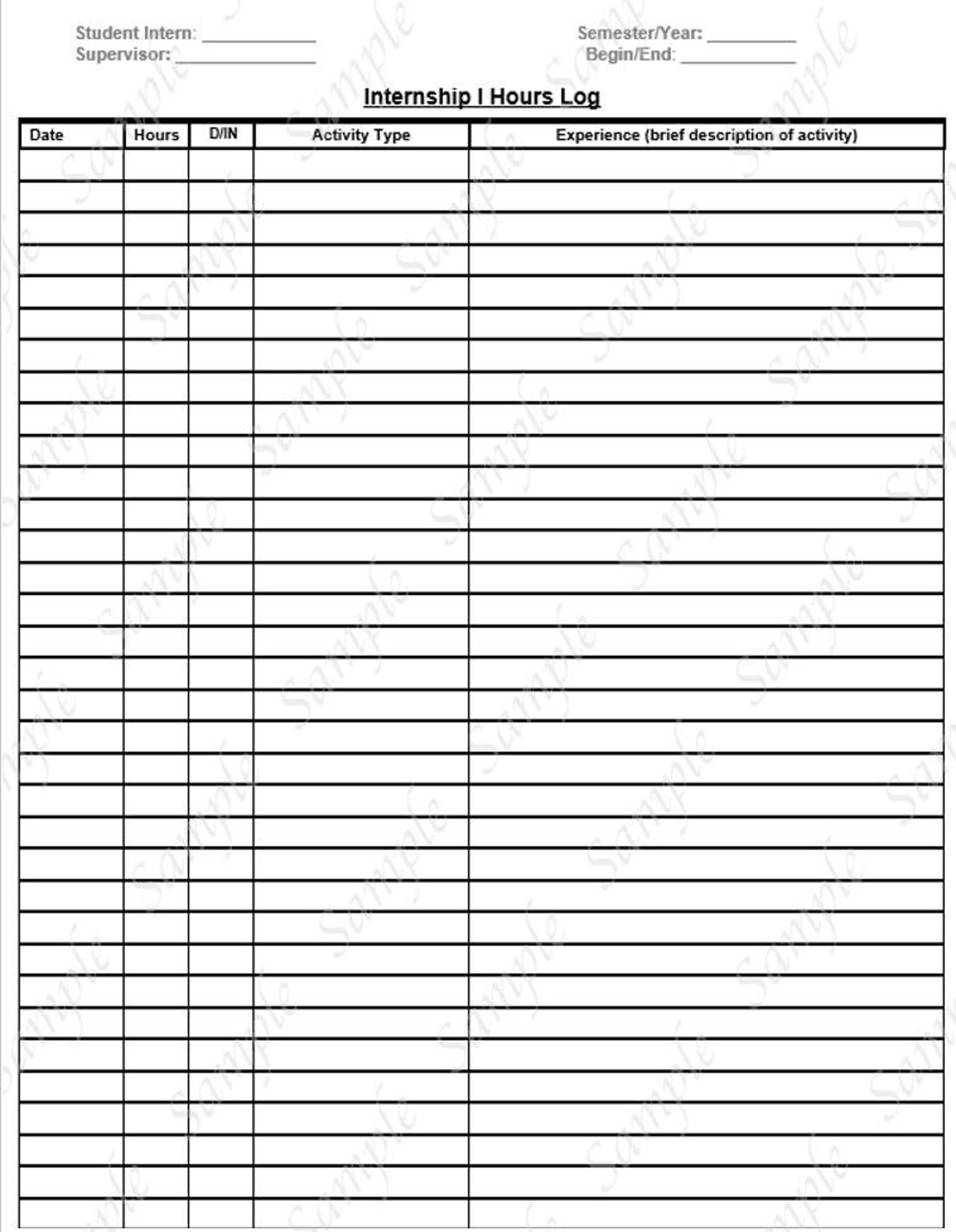 Editable/printable Internship Hours and Description Log (word & PDF) - Etsy
