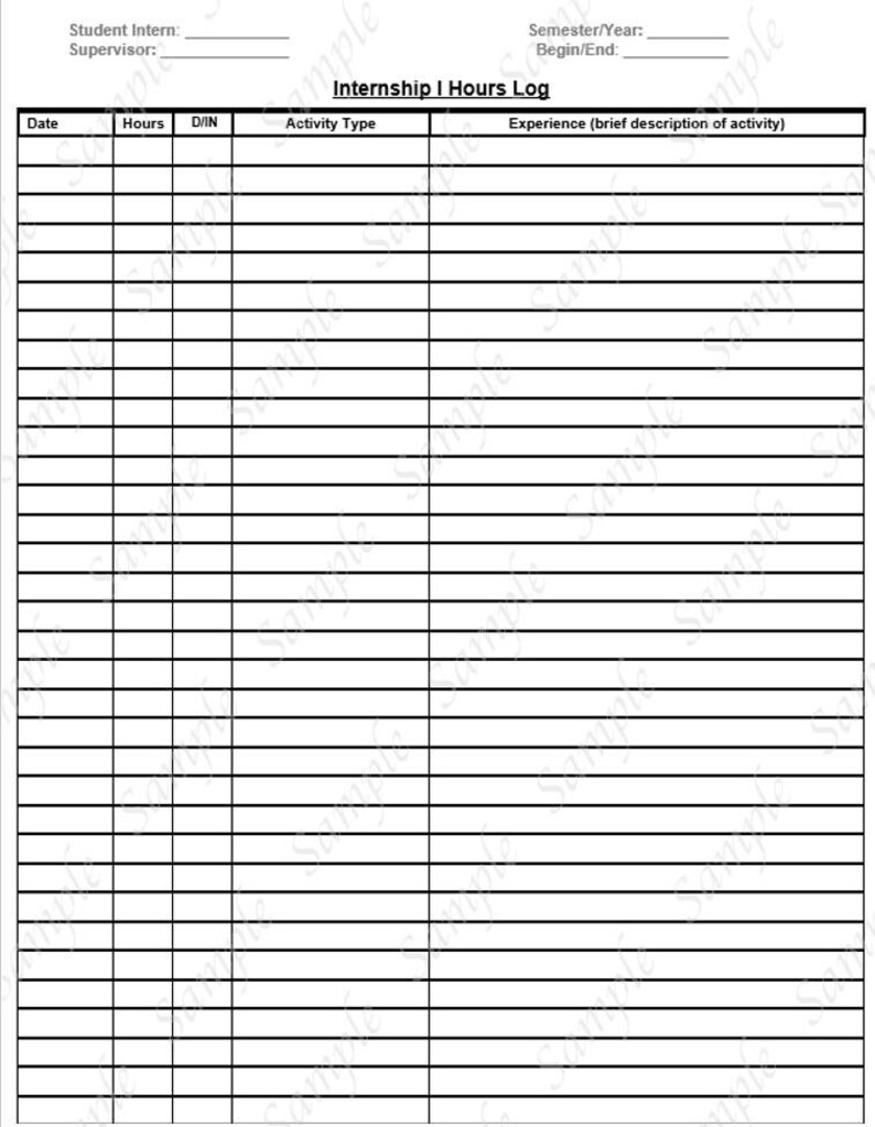 Editable/printable Internship Hours and Description Log (word & PDF) - Etsy