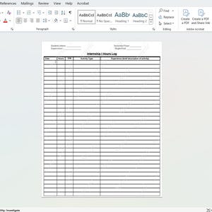 Editable/printable Internship Hours and Description Log (word & PDF) - Etsy