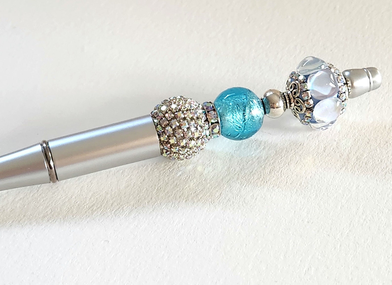 Silver and Blue Bead Pen for Mother Pen Gift for Wedding Book Pen ...