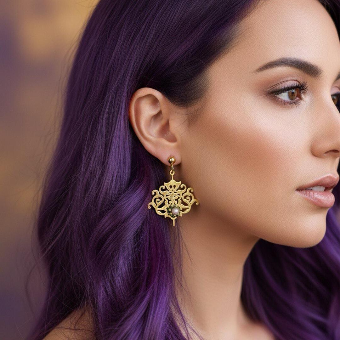 Persian Motif Gold Stick Earrings - Etsy Canada