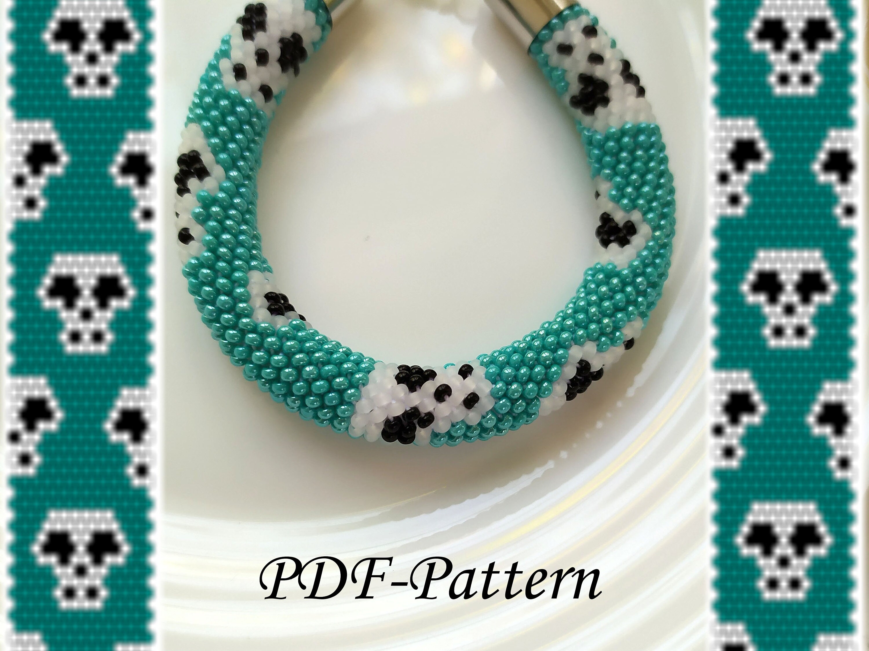 Pdf-pattern Bead Crochet Rope Bracelet , Sugar Skull Halloween Bracelet ...