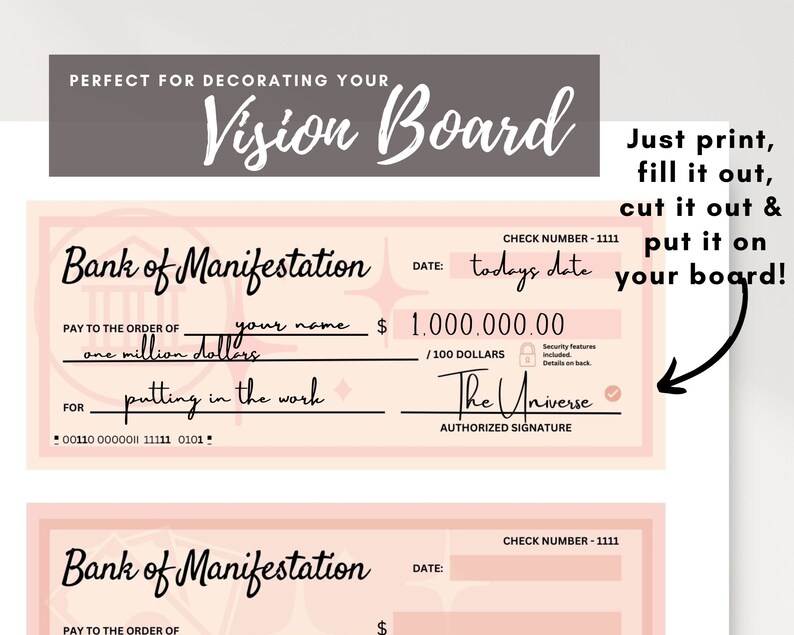 Money Manifestation Check, Vision Board Checks, Money Mindset Guide ...
