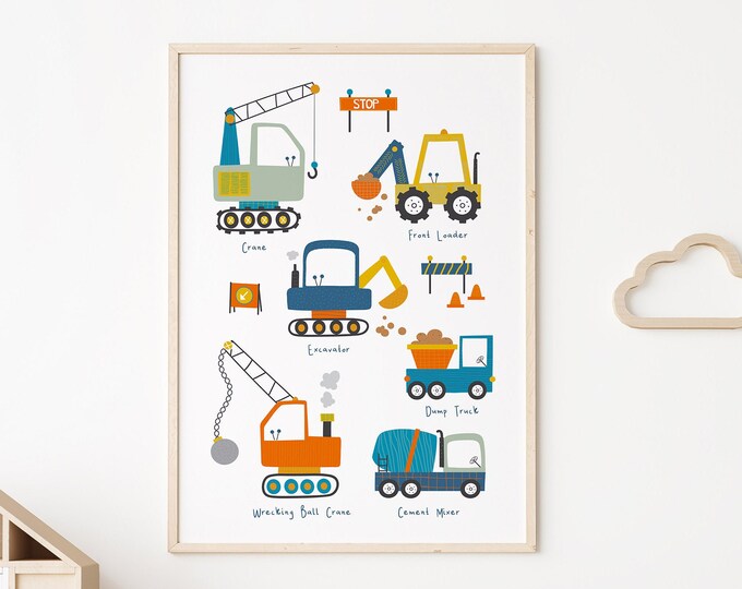 Numbers and Alphabet Poster Set - Navy Construction Nursery Decor ...