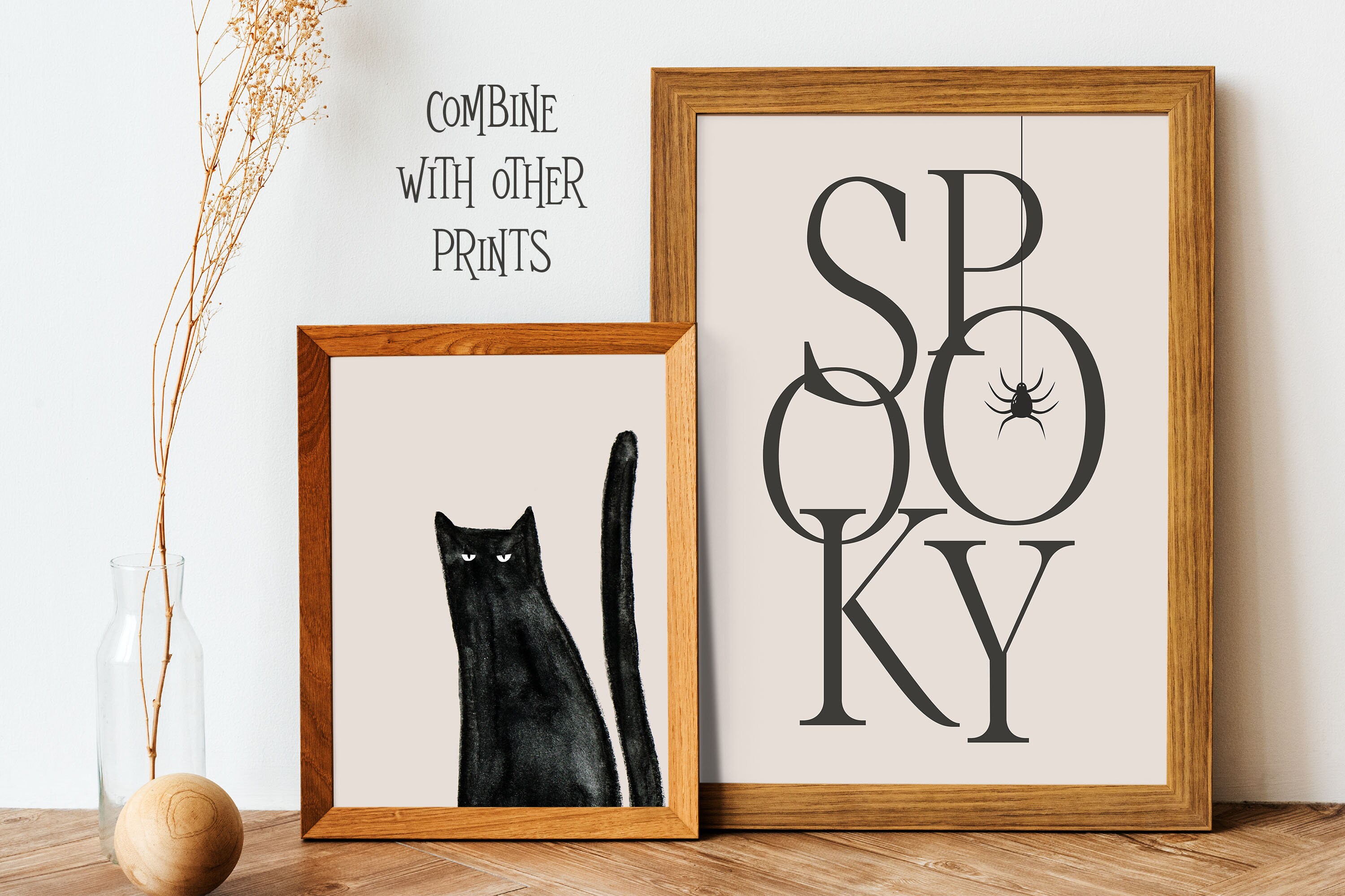 Black Cat Halloween Poster - Minimalist Halloween Wall Art - Boho ...