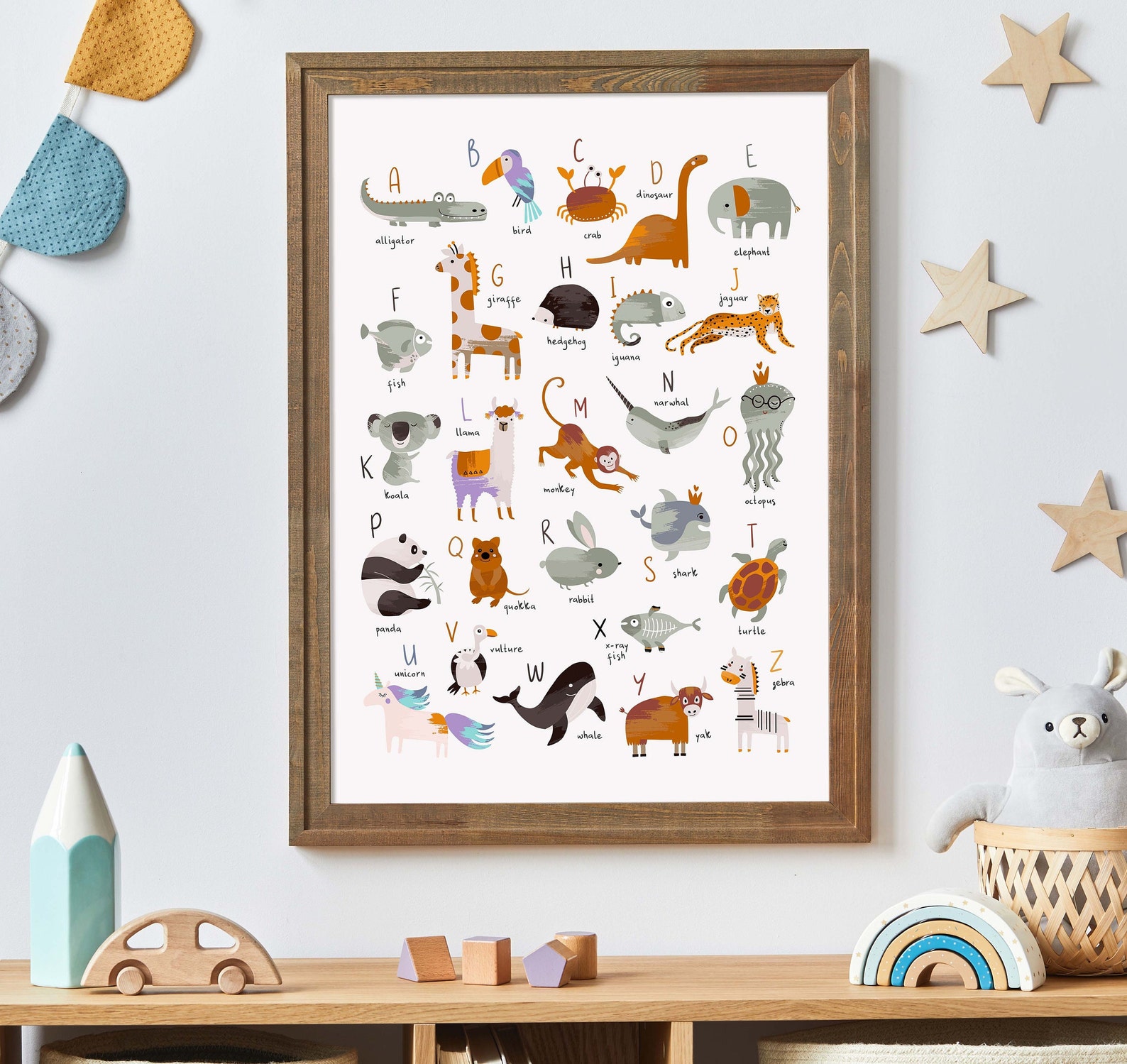 Animal Alphabet Poster Educational Wall Art Gender Neutral - Etsy