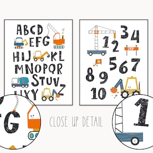 Construction Truck Alphabet and Numbers Nursery Print Set, Toddler Boy ...