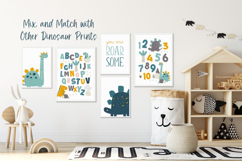 Dinosaur Alphabet and Numbers Poster Set of 2, Dinosaur Nursery Wall ...