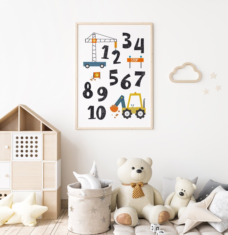 CONSTRUCTION NUMBERS POSTER - Kids Truck Wall Art - Number Printable ...
