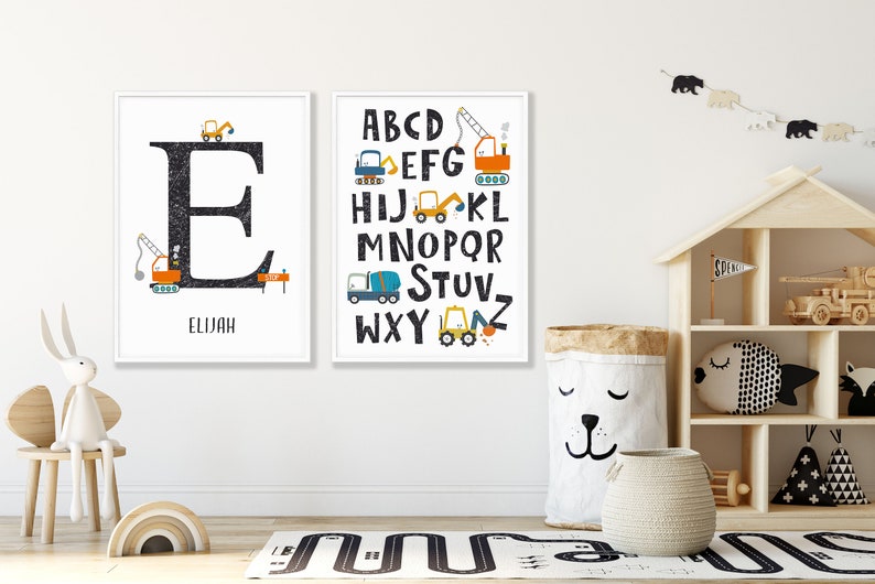 NURSERY ALPHABET POSTER - Construction Truck Wall Art - Nursery Abc ...