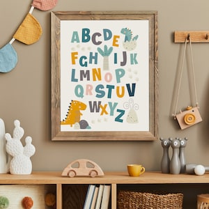 Dinosaur Alphabet Nursery Wall Art, Toddler Learning Educational Poster ...