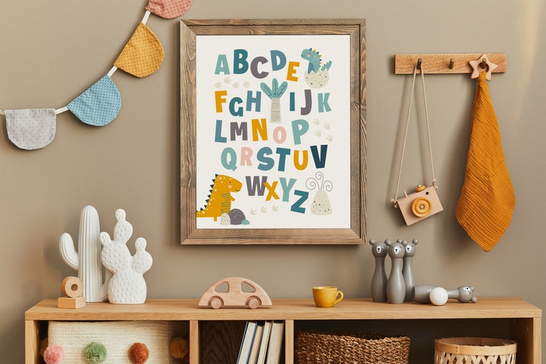 Dinosaur Alphabet Nursery Wall Art Toddler Learning - Etsy