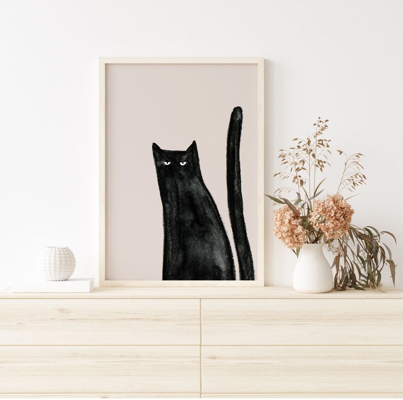 Black Cat Halloween Poster - Minimalist Halloween Wall Art - Boho ...