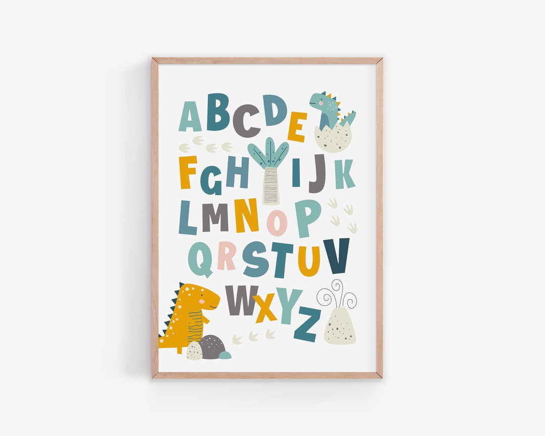 Dinosaur Alphabet Nursery Wall Art, Toddler Learning Educational Poster ...