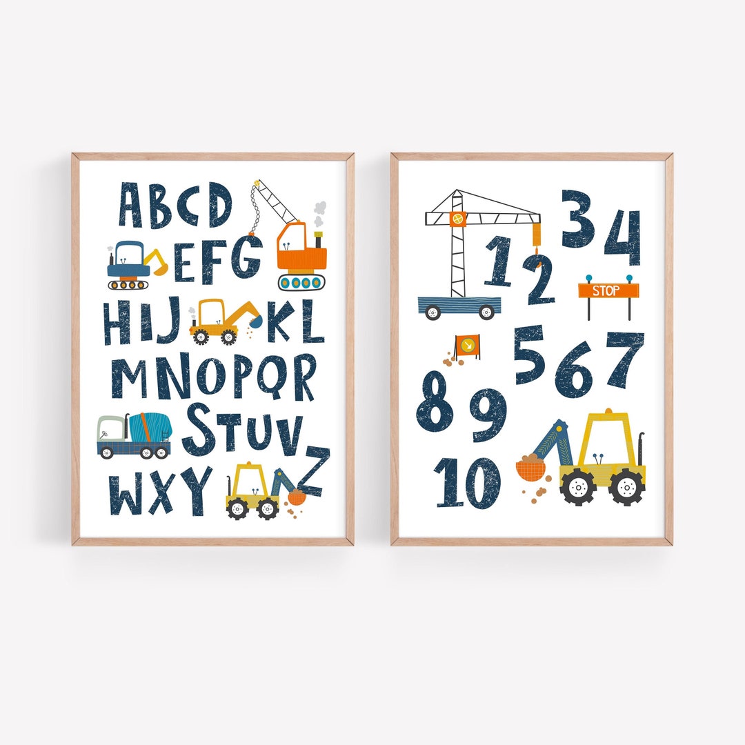 Numbers and Alphabet Poster Set - Navy Construction Nursery Decor ...