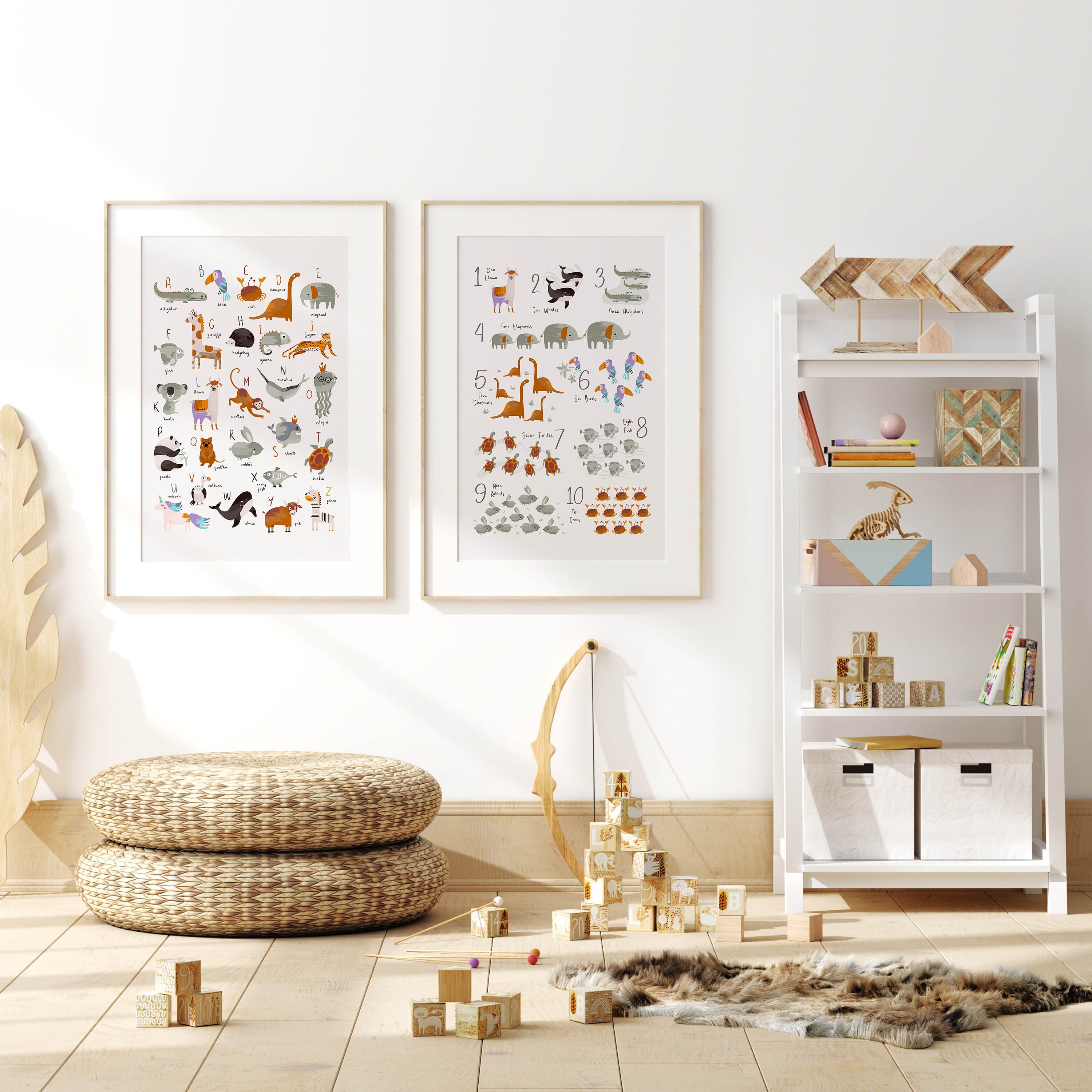 Alphabet and Numbers Posters - Animal Alphabet Chart - Set of 2 Prints ...