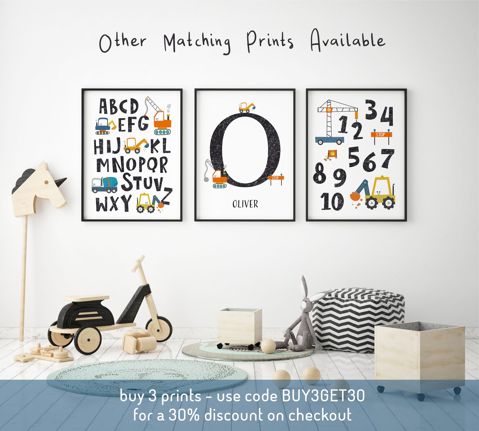 NURSERY ALPHABET POSTER - Construction Truck Wall Art - Nursery Abc ...