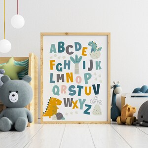Dinosaur Alphabet Nursery Wall Art, Toddler Learning Educational Poster ...