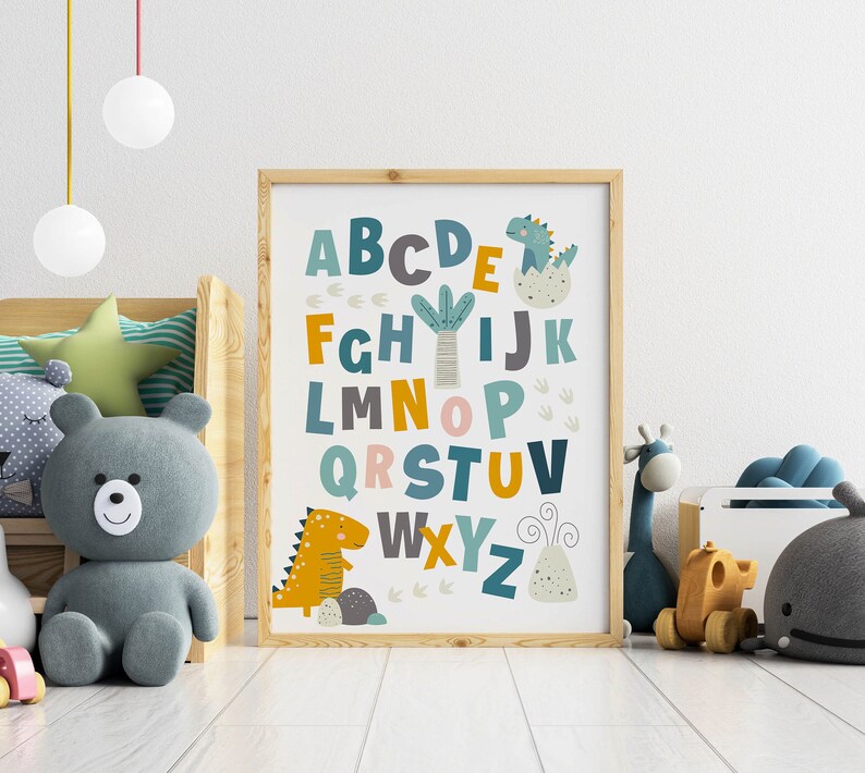 Dinosaur Alphabet Nursery Wall Art Toddler Learning - Etsy