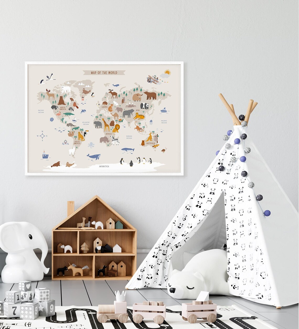 Kids World Map Printable - Playroom Animal World Map - Gender Neutral ...