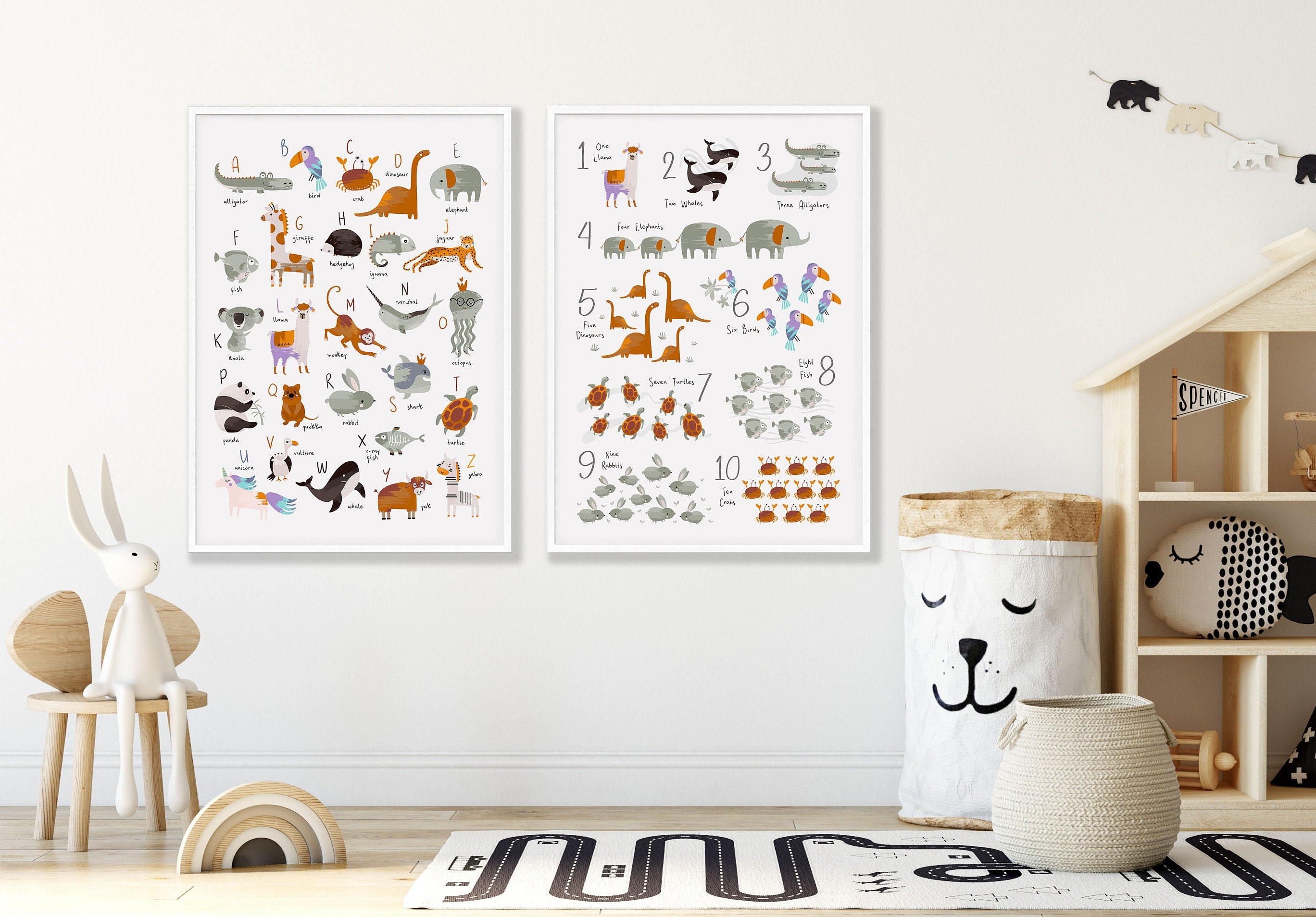 Alphabet and Numbers Posters - Animal Alphabet Chart - Set of 2 Prints ...