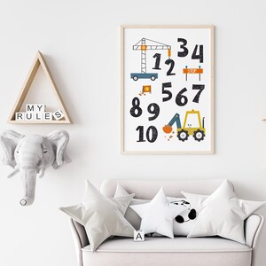 CONSTRUCTION NUMBERS POSTER - Kids Truck Wall Art - Number Printable ...