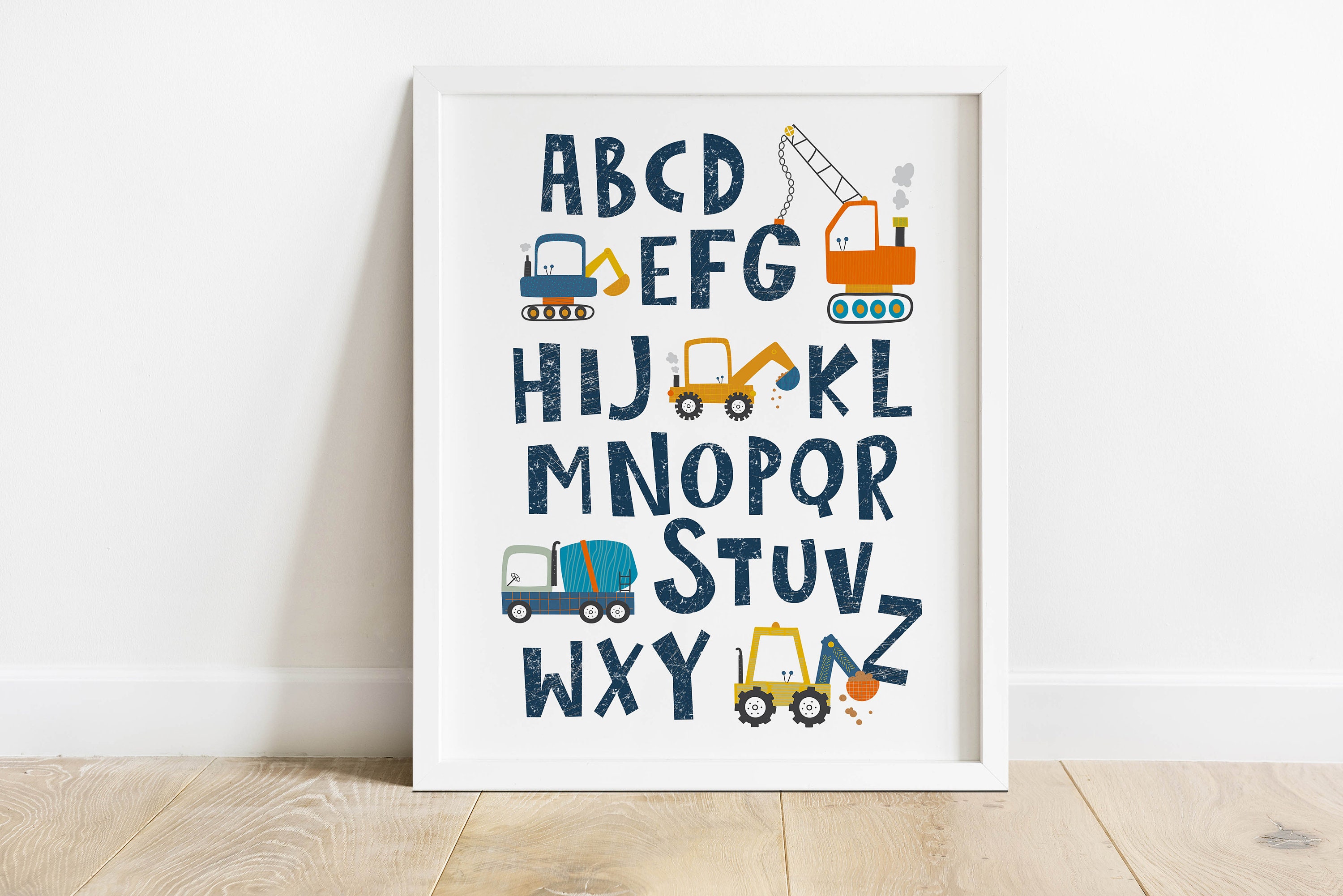 Numbers and Alphabet Poster Set - Navy Construction Nursery Decor ...