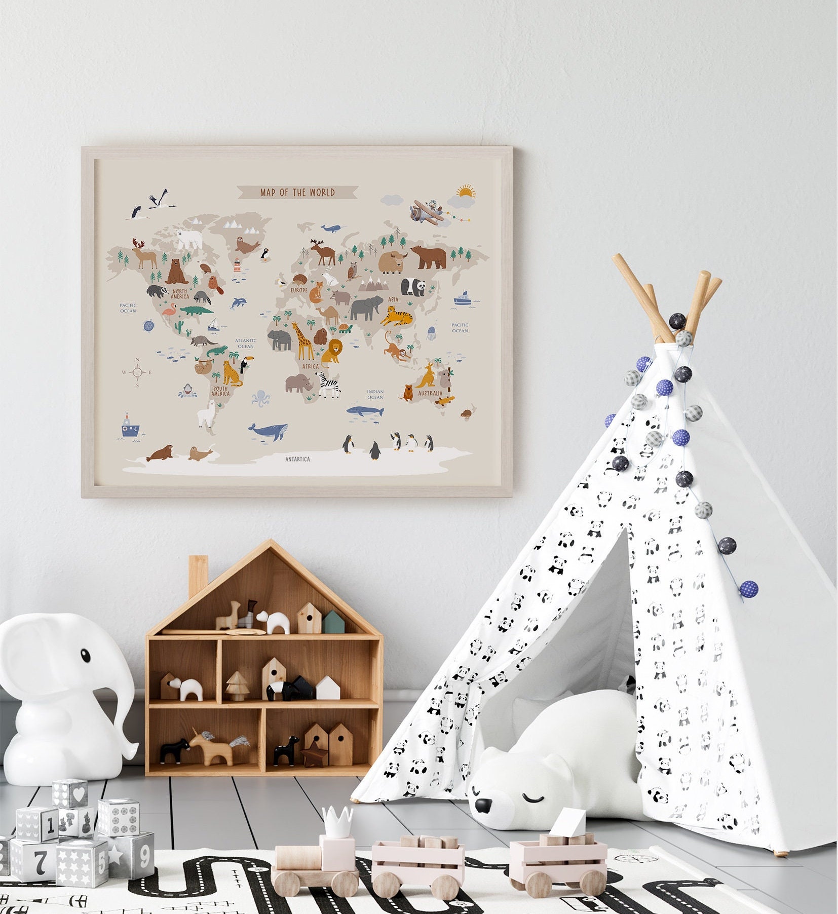 Kids World Map Printable Playroom Animal World Map Gender - Etsy