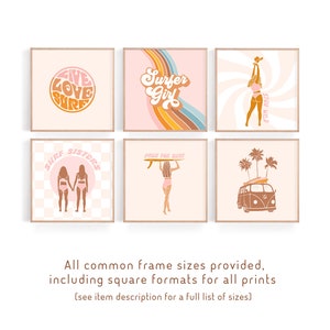 Surfer Girl Print Set, Boho Gallery Wall Art Set of 6 Surf Posters ...