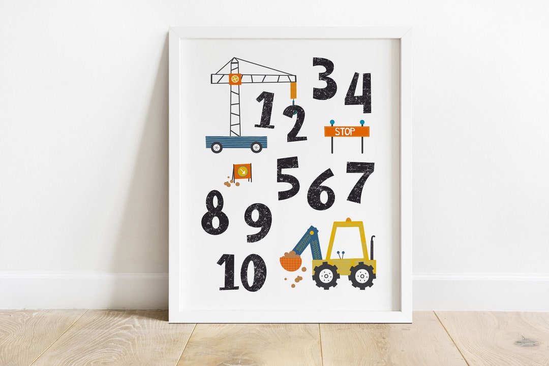 CONSTRUCTION NUMBERS POSTER - Kids Truck Wall Art - Number Printable ...