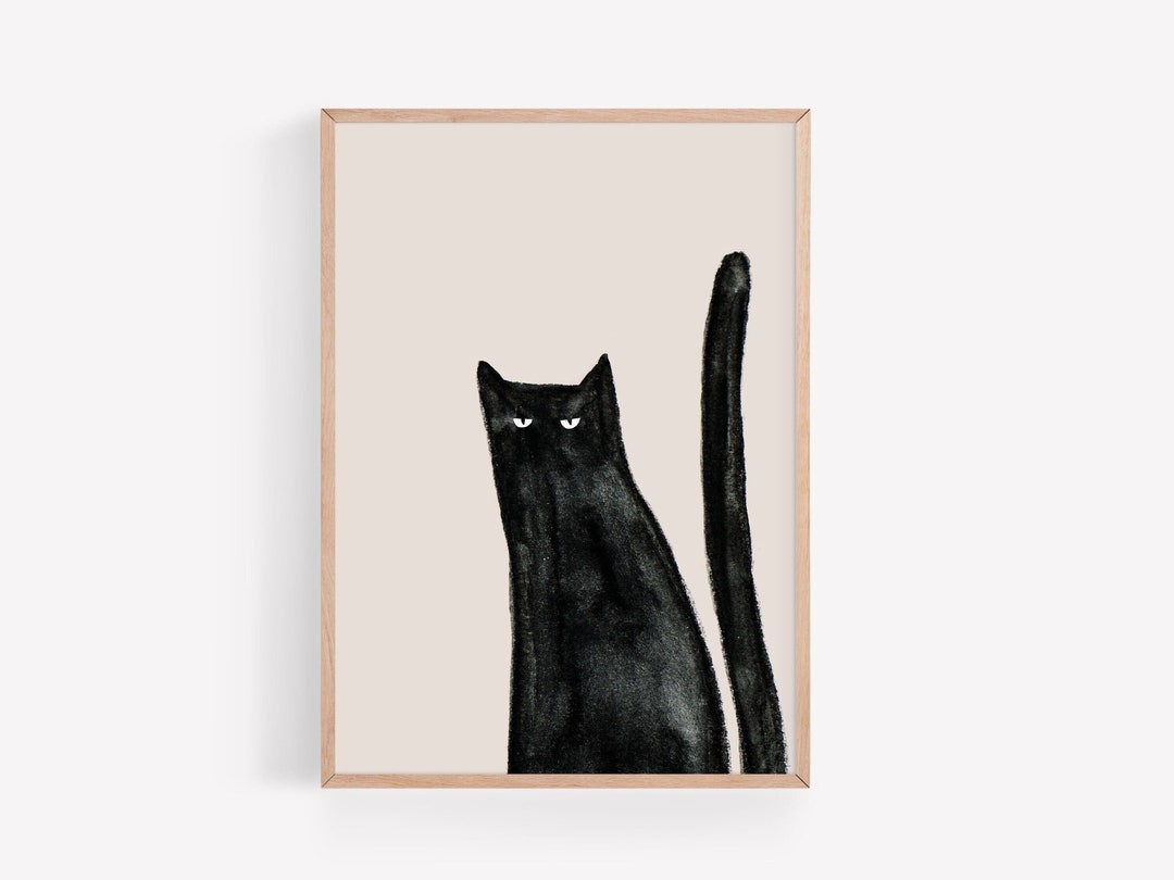 Black Cat Halloween Poster - Minimalist Halloween Wall Art - Boho ...