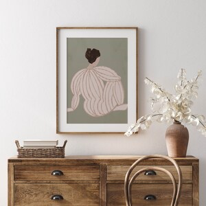 Boho Female Line Art Print - Body Positive Art - Minimalist Sage Green ...