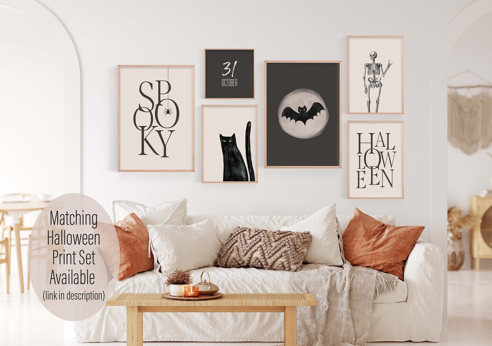 Black Cat Halloween Poster - Minimalist Halloween Wall Art - Boho ...