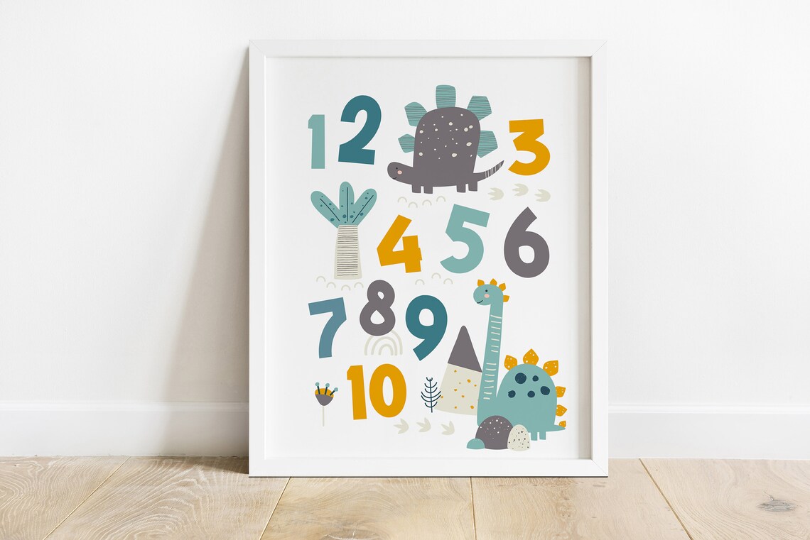 Dinosaur Alphabet and Numbers Poster Set of 2, Dinosaur Nursery Wall ...